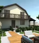 Rumah plaster dengan balkoni dan loteng