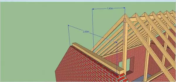 Select the distance between the fronton and extreme rafters