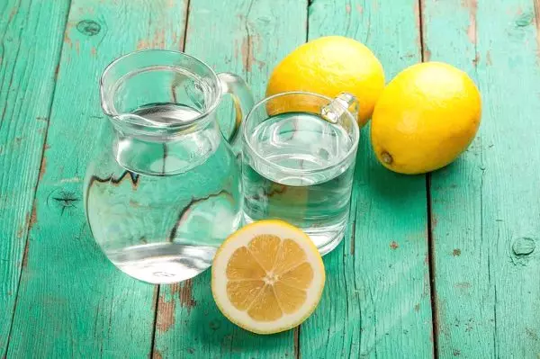 Un carafe et un verre avec de l'eau entourée de citrons