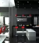 Virtuvės interjero aukštųjų technologijų su tamsiais tonais
