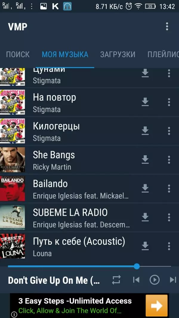 Seperti dengan VK (vkontakte) Unduh musik ke ponsel Anda, Android atau iPhone: Aplikasi dan ekstensi gratis 725_26