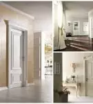 Weiße klassische Türen auf dem Hintergrund von leichten Wänden