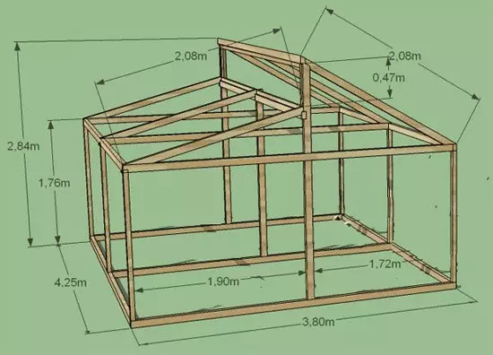 Nggambar omah kaca kanthi dimensi kanthi dimensi